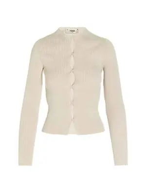 Fendi Ribbed-knit Cotton-blend Cardigan - Beige