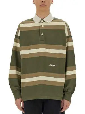 AUTRY Oversized Striped Long-sleeve Polo Shirt