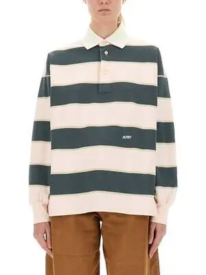 AUTRY Striped Long Sleeve Polo Shirt - Multicolour