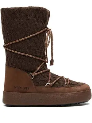 Moon Boot Knit Lace-up Boots With Non-slip Sole - Marrone