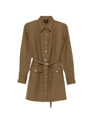 A.p.c. Chic Front Button Dress With Belted Waist Size - Green