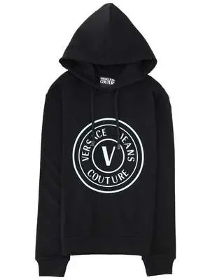 Versace Logo Embellished Hooded Sweatshirt - Black
