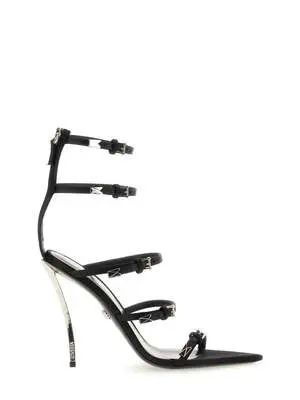 Versace Pin-point Leather Stiletto Sandals - Black