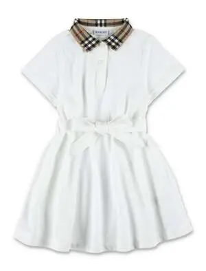Burberry Check Collar Cotton Polo Shirt Dress - White