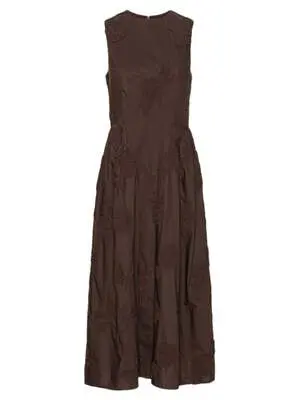 ROTATE BY BIRGER CHRISTENSEN Floral Embroidered Sleeveless Round-neck Midi A-line Dress - Marrone