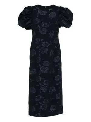 ROTATE BY BIRGER CHRISTENSEN Puff Sleeve Jacquard Maxi Dress - Blue