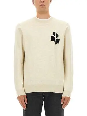 MARANT Embroidered Logo Long Sleeve Crewneck Sweater - Ivory