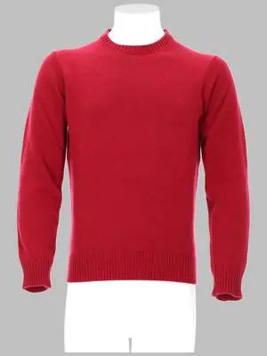 KANGRA Ribbed Crew Neck 100% Cashmere Pullover - Red