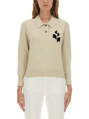 MARANT ETOILE Isabel Polo Shirt With Logo - Beige