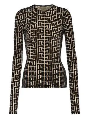 Balmain Fitted Long Sleeve Top With Geometric Print - Black