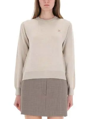 Maison Kitsuné Merino Wool Crewneck Sweater - Beige