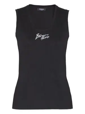 Balmain Logo Print Sleeveless Tank Top - Black