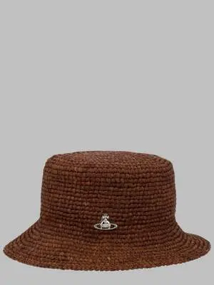 VIVIENNE WESTWOOD Mini Raffia Bucket Hat With Orb Detail - Brown