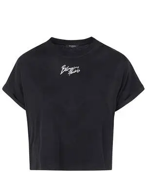Balmain Cropped T-shirt With Paris Graphic - Black
