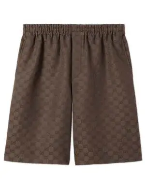 Gucci Gg Monogram Linen Blend Drawstring Shorts - Brown