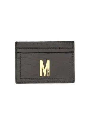 Moschino Mini Card Holder With Gold Finish Plaque - Black