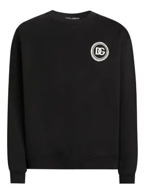 Dolce & Gabbana Logo Patch Crew Neck Long Sleeve Sweater - Black
