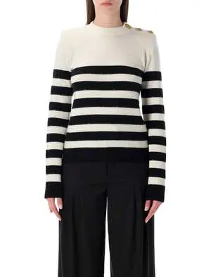 Balmain Striped Buttoned Knit Jumper - Beige