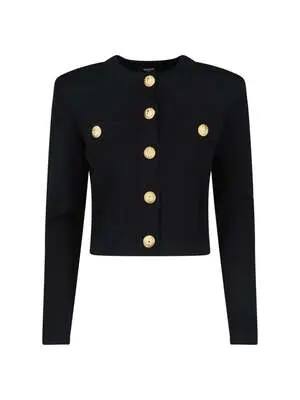 Balmain Buttoned Crewneck Cardigan With Gold-tone Hardware