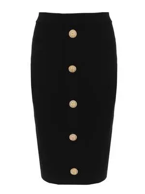 Balmain Button Detailed Midi Skirt - Black