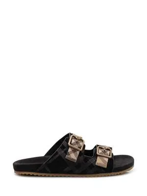 Burberry Checked Buckled Slides - Black
