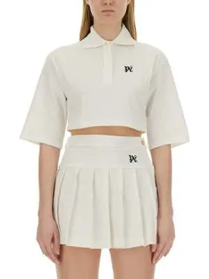 Palm Angels Monogram Cropped Polo Shirt - White