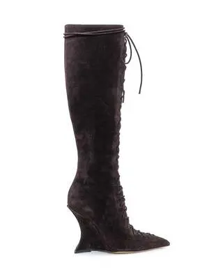 Paris Texas Lace-up Wedge Boots - Ebano