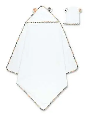 Burberry Baby Hooded Towel Set With Bear Ears - White