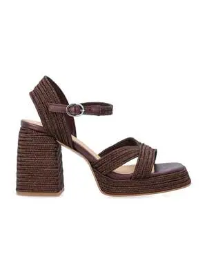CastaÑer Elevated Braided Block Heel Sandals - Maroon