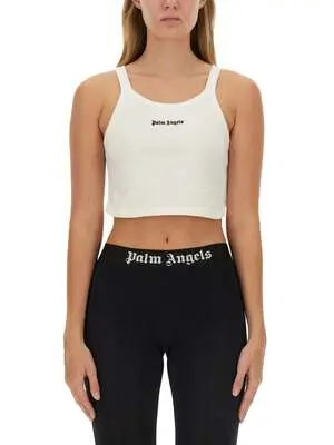 Palm Angels Cropped Cotton Tank Top - White