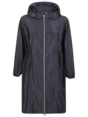 Herno Long Sleeve Ruffled Hooded Parka - Navy