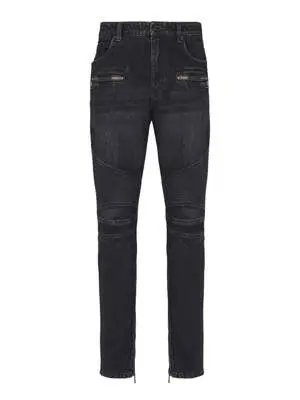 Balmain Biker Zip-detail Cotton Jeans - Black