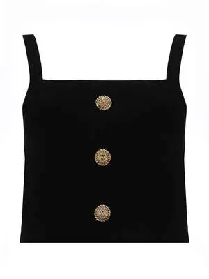 Balmain Knit Bralette Top With Buttons - Black