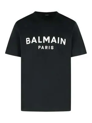 Balmain Regular Fit Logo Print Organic Cotton Jersey T-shirt - Black
