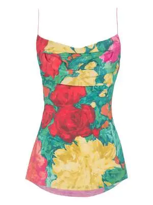 Balmain Floral Print Silk Cowl Neck Top - Multicolour