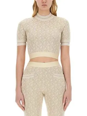 Palm Angels Monogram Jacquard Knit Crop Top - White