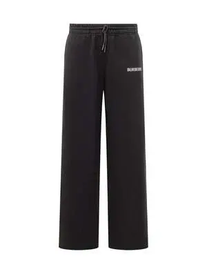 Burberry Wide-leg Cotton Trousers With Embroidered Logo - Black