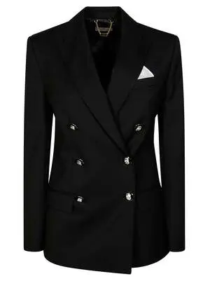 Elisabetta Franchi Double-breasted Wool Blazer With Button Detail - Nero