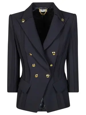 Elisabetta Franchi Jacket In Double Layer Stretch Crêpe Fabric With Raw-edge Trims
