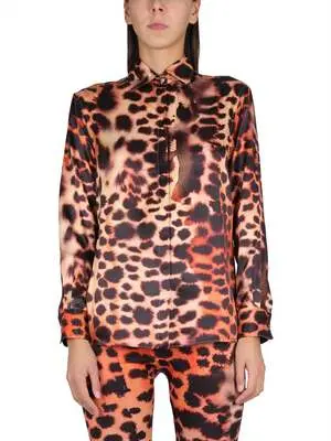 Roberto Cavalli Leopard Print Silk Blend Shirt - Pink