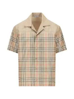 Burberry Short Sleeve Button-down Shirt Size - Beige