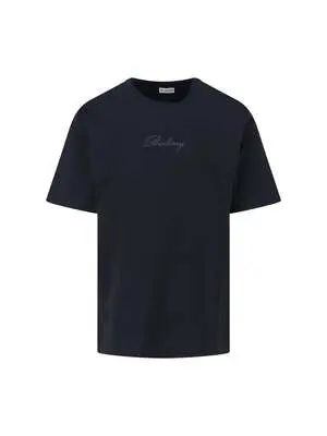 Burberry Rib-knit Neckline T-shirt With Embroidered Lettering Size - Black