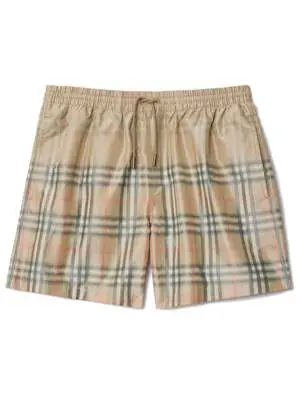 Burberry Plaid Swim Trunks With Aesthetic Waistband - Beige