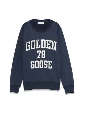 GOLDEN GOOSE Crewneck Sweatshirt With Graphic Logo - Blue