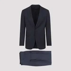 Giorgio Armani Single-breasted Soho Line Suit In Micro-textured Virgin Wool - Blue