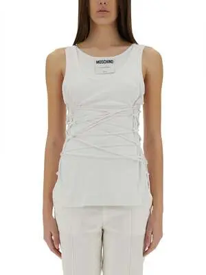 Moschino Slim Fit Tank Top With Lace Up Detail - White