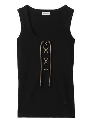 Burberry Ribbed Tank Top With Lace-up Detail - Black
