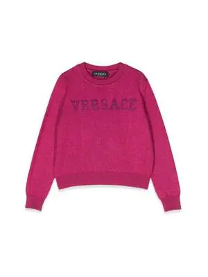 Versace Crew Neck Pullover With Embroidered Logo - Fuchsia