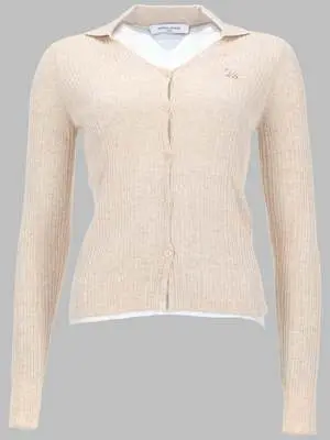Maison Kitsuné Ribbed Knit Cardigan With Shawl Collar - Beige