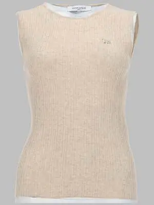 Maison Kitsuné Maison Kitsuné Ribbed Sleeveless Knit Top Beige